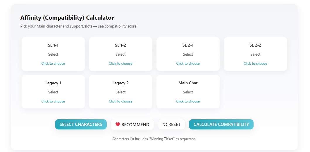 Affinity Compatibility Calculator for Characters Online